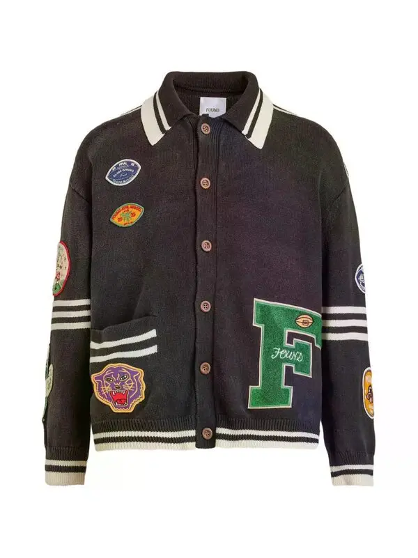 FOUND Patch-detail Striped Cardigan - Black