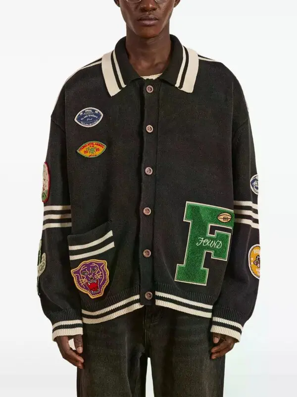 FOUND Patch-detail Striped Cardigan