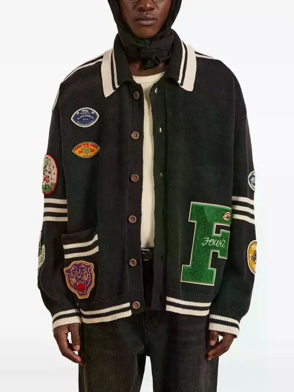 FOUND Patch-detail Striped Cardigan
