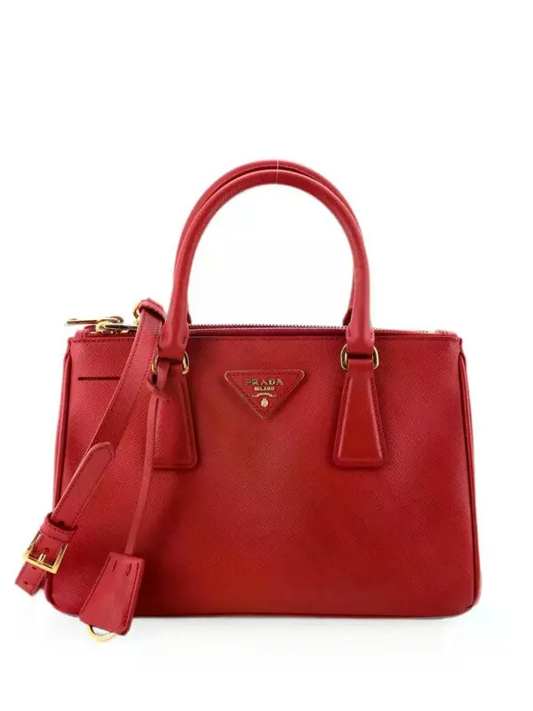 Prada Lux Saffiano Leather Double Zip Tote Bag - Red