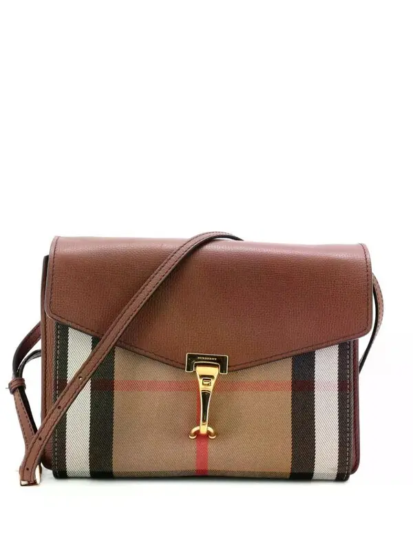 Burberry Macken Small Crossbody Bag In Leather And House Check Canvas - Brown