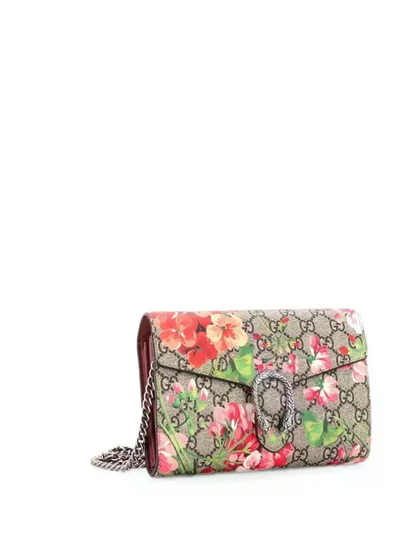 Gucci Dionysus Chain Wallet Blooms Print Gg Coated Canvas Small Crossbody Bag - Brown