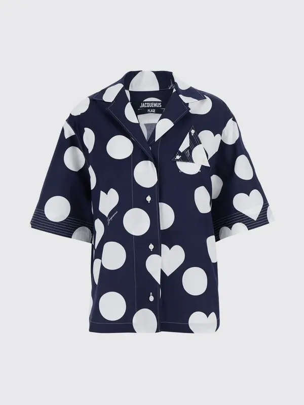 Jacquemus Marin Short-sleeved Shirt With Heart And Polka Dot Print - Navy