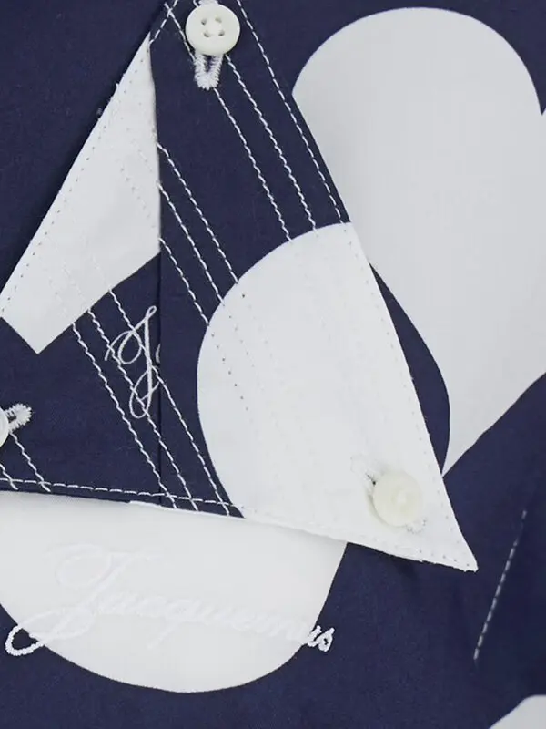Jacquemus Marin Short-sleeved Shirt With Heart And Polka Dot Print - Navy