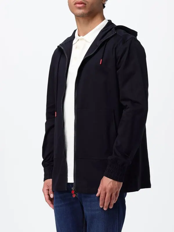 Kiton Cotton Zip-up Hoodie With Enameled Logo Detail - Blue
