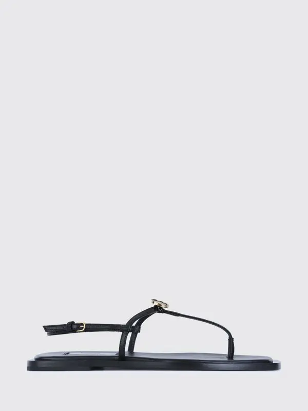 TOTEME Leather Thong Sandals With Ankle Strap - Black
