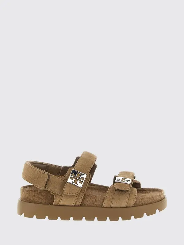 Tory Burch Suede Platform Sandals With Double T Logo - Grey
