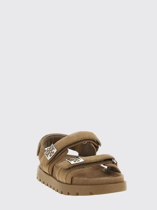 Tory Burch Suede Platform Sandals With Double T Logo - Grey
