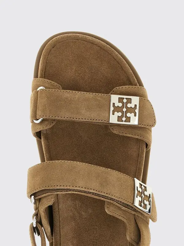 Tory Burch Suede Platform Sandals With Double T Logo - Grey