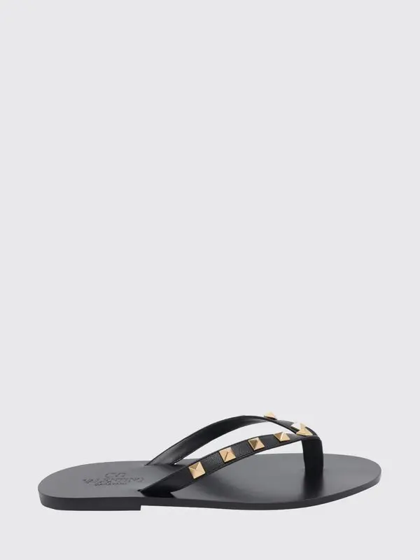 Valentino Garavani Rockstud Calfskin Thong Sandals - Black