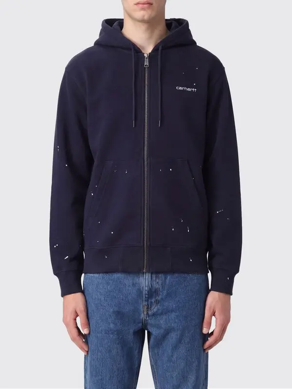 Carhartt Work In Progress Distressed Zip Up Hoodie - Navy