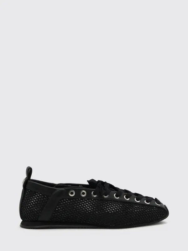 GANNI Sporty Lace-up Recycled Mesh Ballet Flats With Elasticized Ankle - Grey
