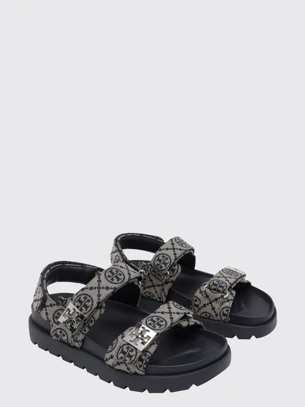 Tory Burch Mellow Double T Jacquard Canvas Platform Sandals - Grey