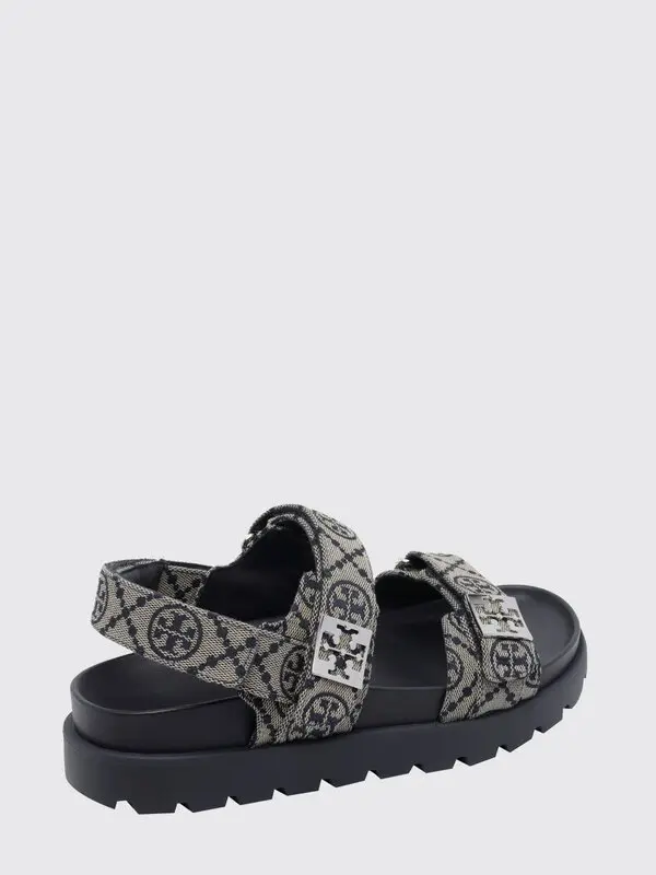 Tory Burch Mellow Double T Jacquard Canvas Platform Sandals - Grey