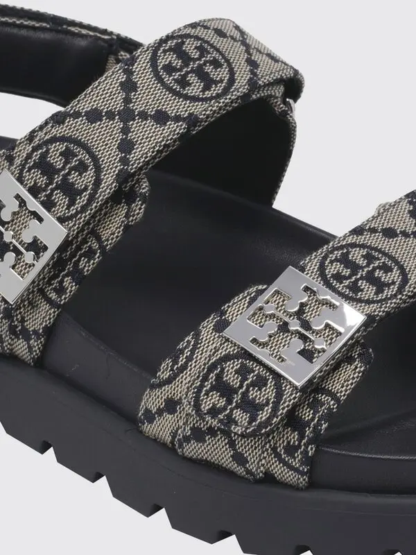 Tory Burch Mellow Double T Jacquard Canvas Platform Sandals - Grey