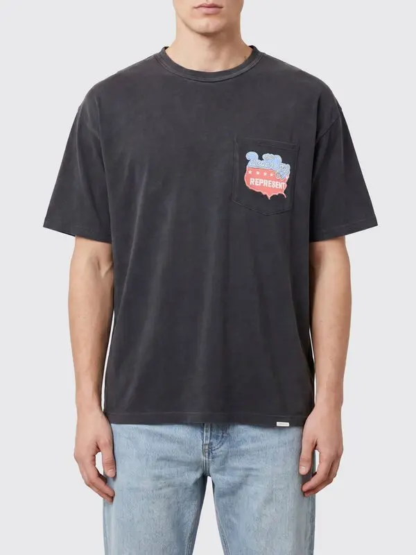 REPRESENT Crewneck Cotton-hemp T-shirt With Graphic Print And Patch Pocket - Black