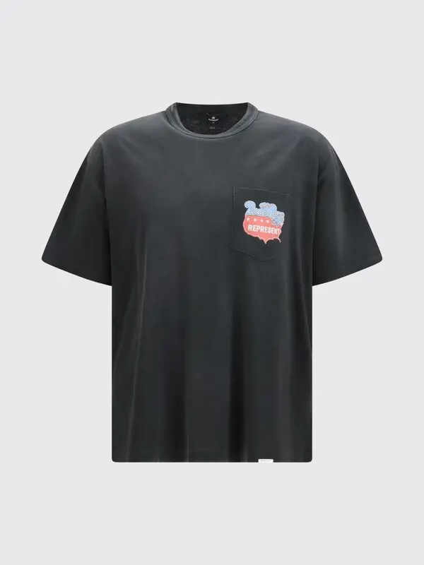 REPRESENT Crewneck Cotton-hemp T-shirt With Graphic Print And Patch Pocket - Black