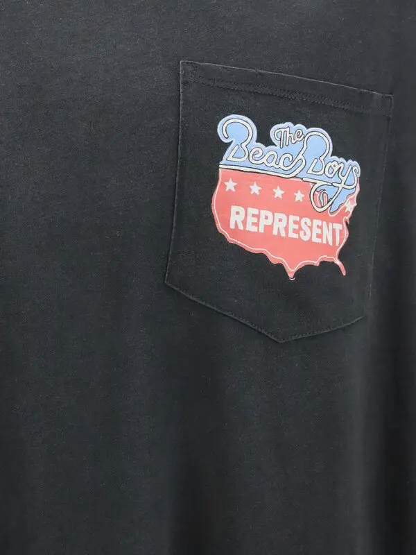 REPRESENT Crewneck Cotton-hemp T-shirt With Graphic Print And Patch Pocket - Black