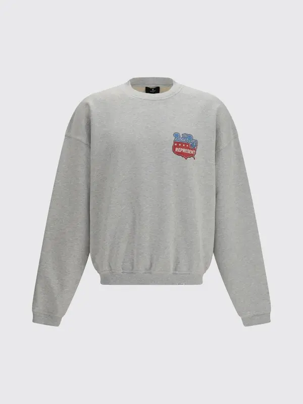 REPRESENT Graphic Print Cotton Crewneck Sweatshirt With Dropped Shoulders - Grey