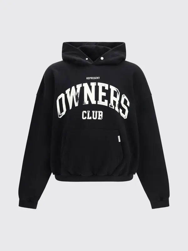 REPRESENT Cotton Hoodie With Kangaroo Pocket And Logo Print - Black