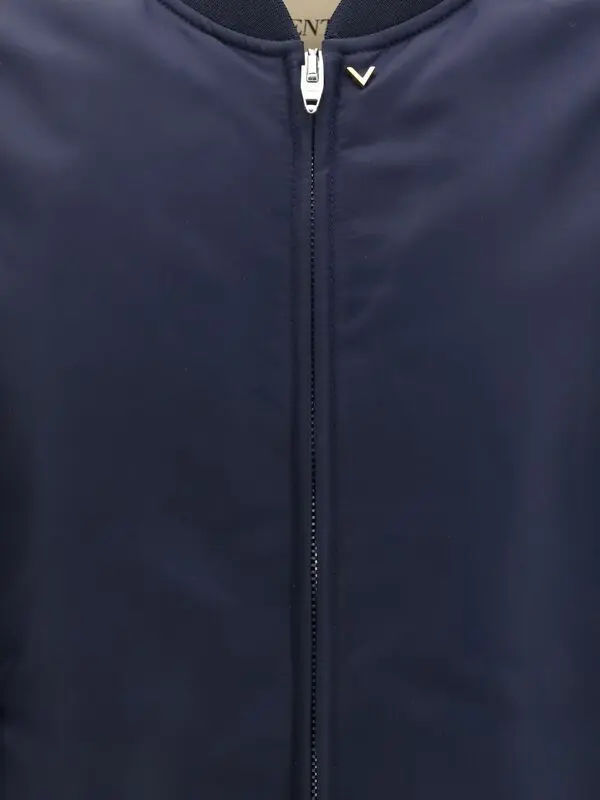 Valentino Garavani Waterproof Nylon Bomber Jacket With Vlogo Signature - Navy
