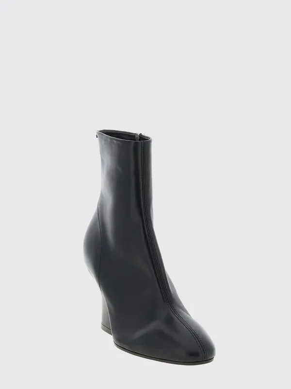 JIL SANDER Smooth Calfskin Leather Ankle Boots With Curved Heel