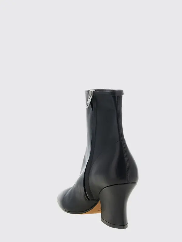 JIL SANDER Smooth Calfskin Leather Ankle Boots With Curved Heel
