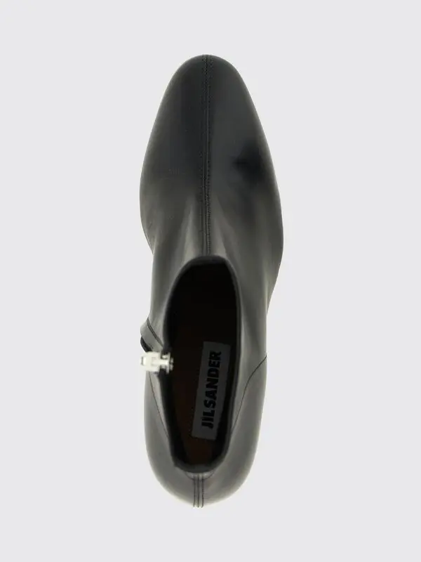 JIL SANDER Smooth Calfskin Leather Ankle Boots With Curved Heel
