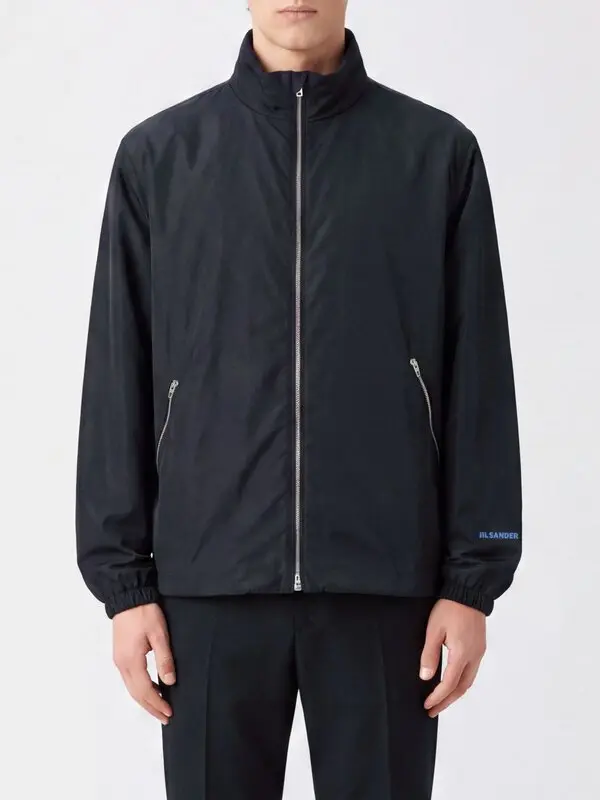 JIL SANDER Technical Fabric Bomber Jacket With High Neck And Logo - Blue