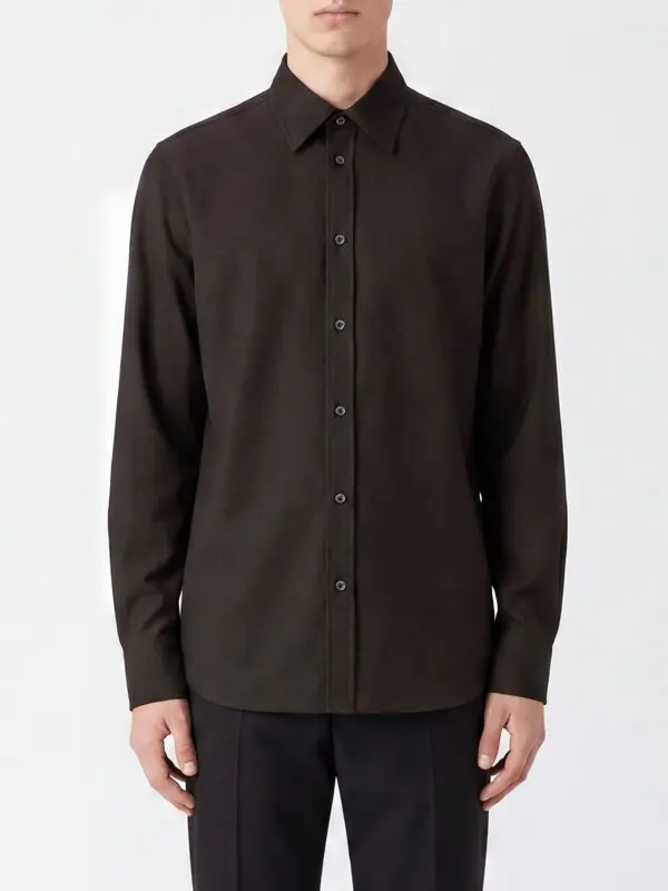 JIL SANDER Slim Fit Virgin Wool And Mohair Shirt With French Collar - Cocoa