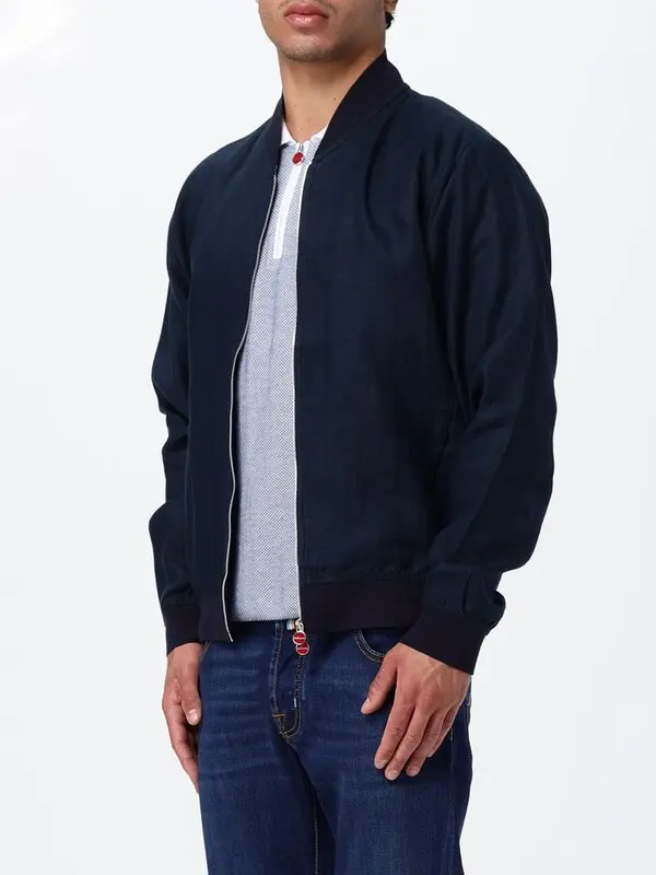 Kiton Linen Bomber Jacket With Elasticated Collar And Zip Closure