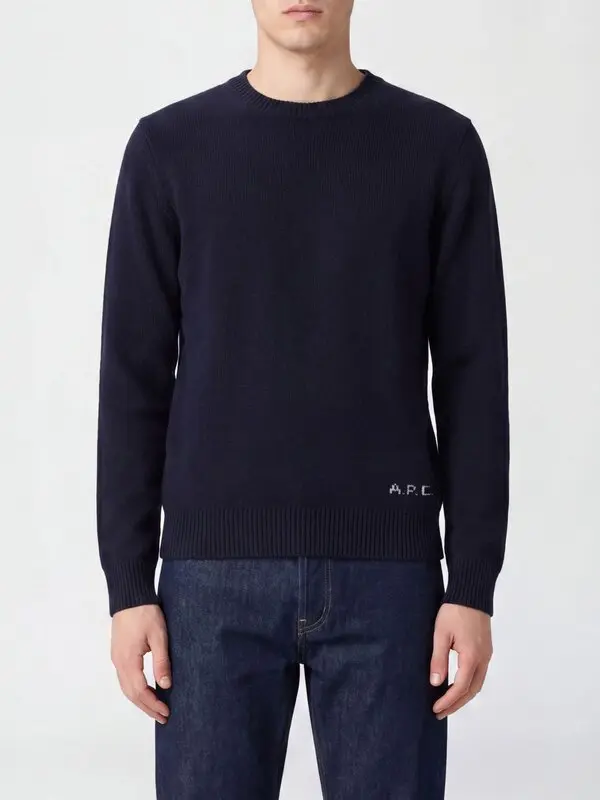 A.p.c. Crewneck Wool Jumper With Embroidered Logo - Navy