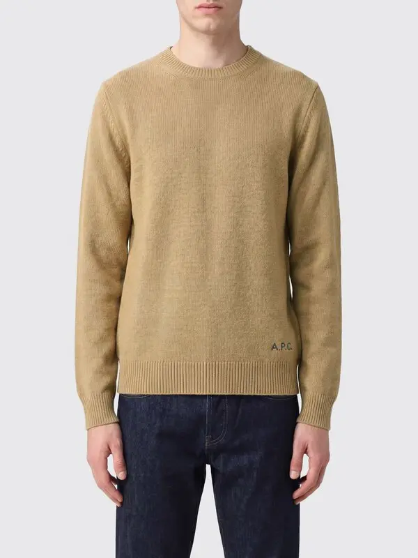 A.p.c. Crewneck Wool Jumper With Embroidered Logo - Sand