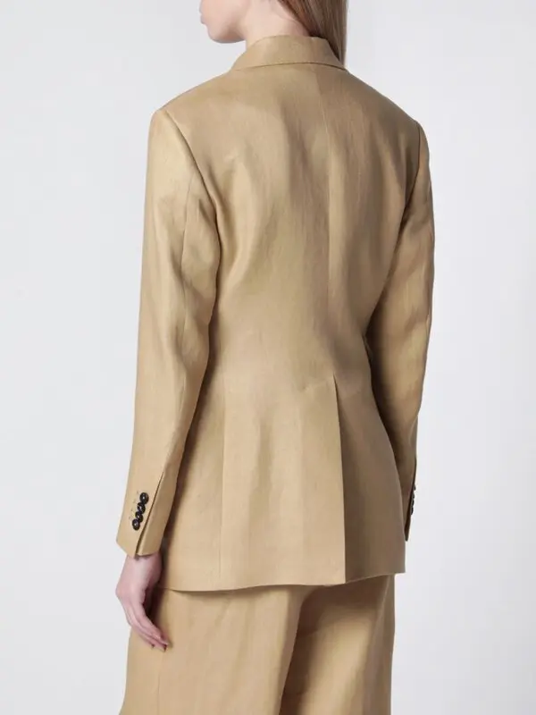 Tagliatore Double-breasted Linen Blazer With Lapel Collar - Beige