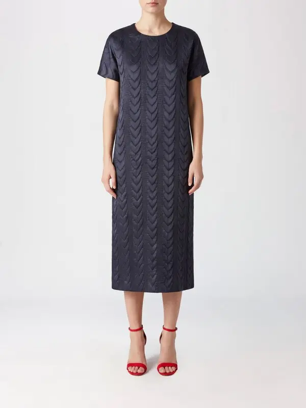MEIMEIJ Crêpe Midi Tunic With Crew Neck And Sequin Appliqu - Blue