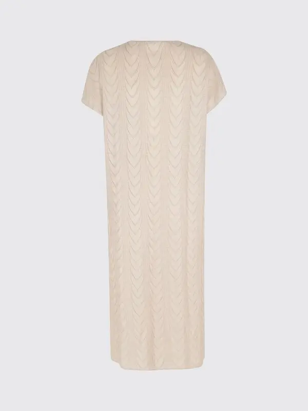 MEIMEIJ Crêpe Midi Tunic With Crew Neck And Sequin Appliqu - Brown