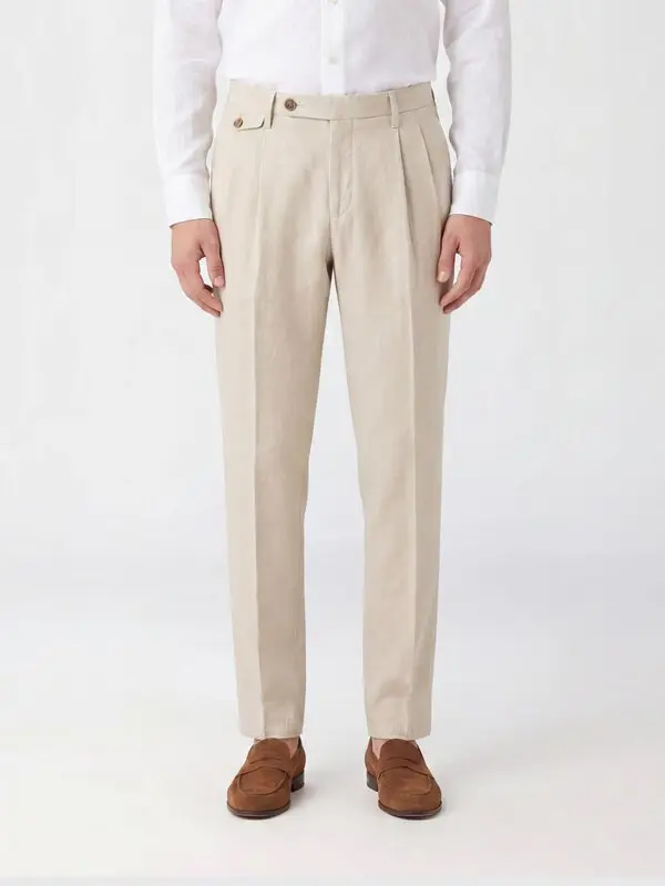 BRIGLIA 1949 Slim Fit Chinos In A Cotton And Linen Blend - Brown