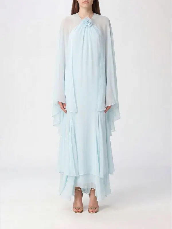 Retrofete V-neck Chiffon Midi Evening Dress Retrorfete With Ruffle Details