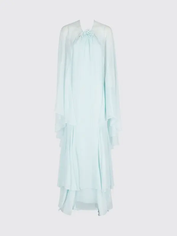 Retrofete V-neck Chiffon Midi Evening Dress Retrorfete With Ruffle Details
