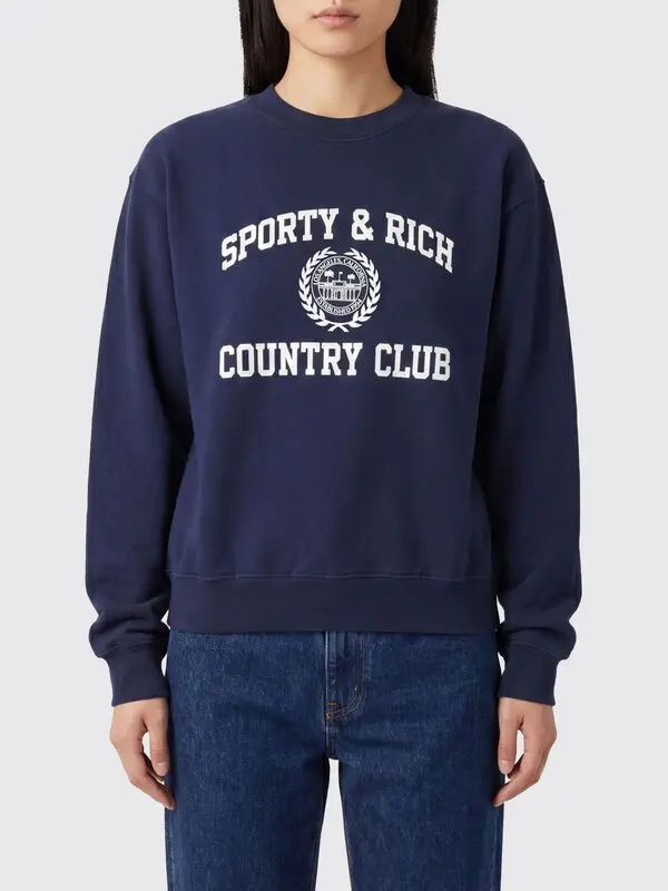 SPORTY & RICH College Logo-print Cotton Crewneck Jumper