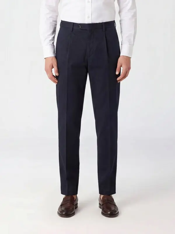 BRIGLIA 1949 Slim Fit Tailored Trousers In A Cotton And Linen Blend With Slant Pockets - Blue