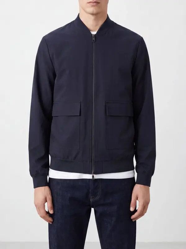 DUNO Wool-blend Bomber Jacket With Bomber Collar And Patch Pockets - Navy