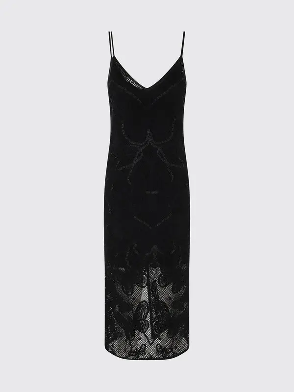 Blumarine Lace Midi Sheath Dress With Sequins And V-neck