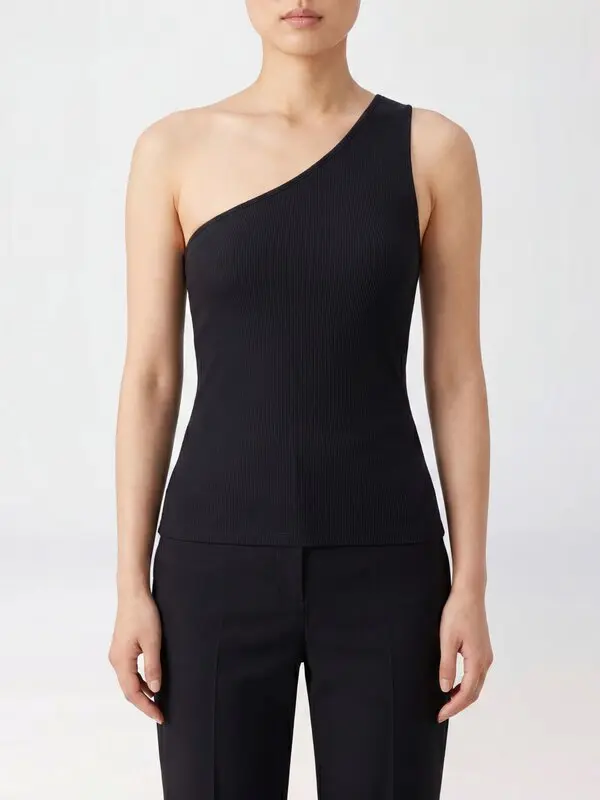 Maison Kitsuné One Shoulder Ribbed Knit Top - Black
