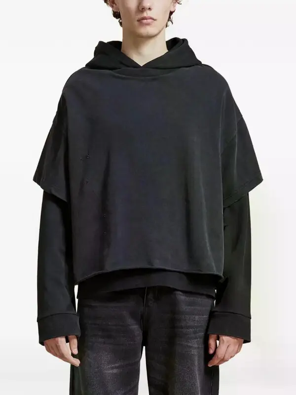 FOUND Distressed Layered-effect Hoodie