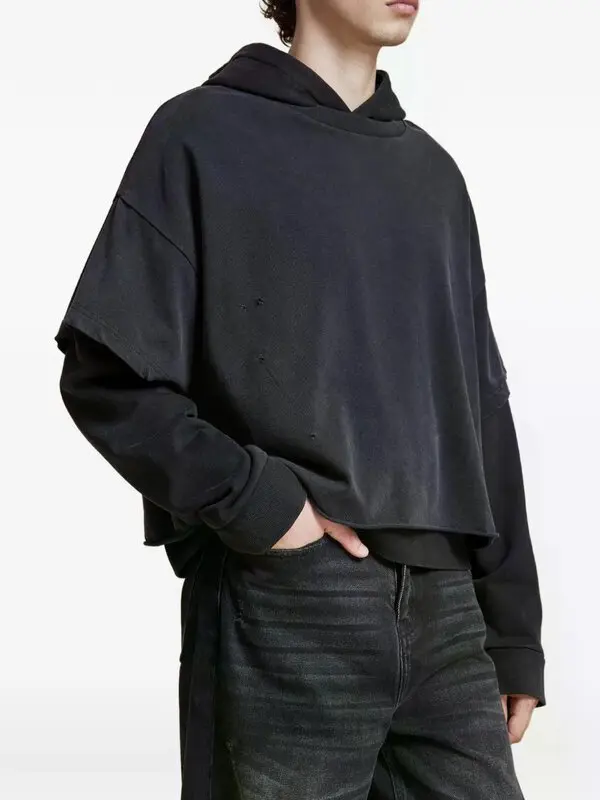 FOUND Distressed Layered-effect Hoodie