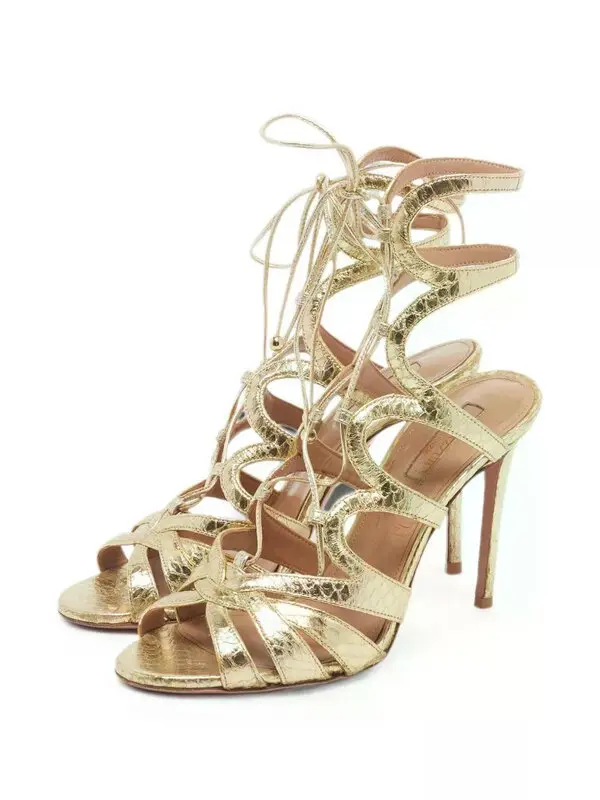 AQUAZZURA Python-embossed Platform Sandals - Gold