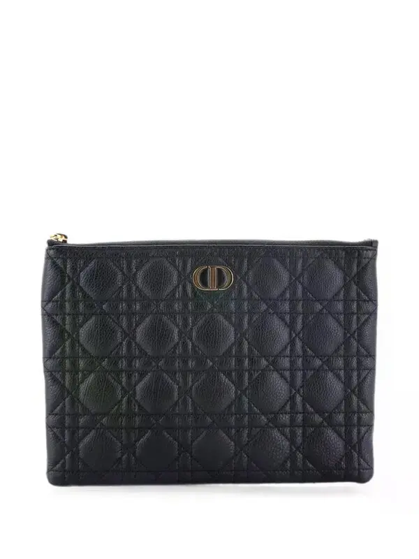 Dior Caro Daily Cannage Quilt Calfskin Medium Pouch - Black