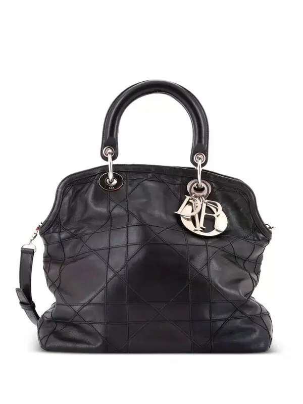 Dior Granville Cannage Quilt Leather Medium Satchel - Black