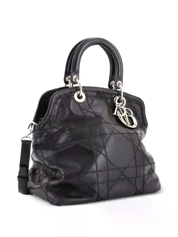 Dior Granville Cannage Quilt Leather Medium Satchel - Black